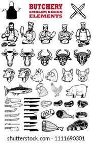 Set Butchery Meat Shop Design Elements: стоковая векторная графика (без ...