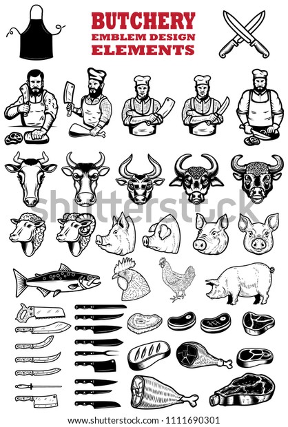 Set Butchery Meat Shop Design Elements: стоковая векторная графика (без ...