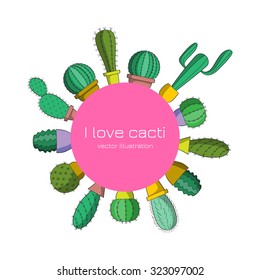 Set Cacti Handdrawn Cacti Arranged Circle Stock Vector (Royalty Free ...