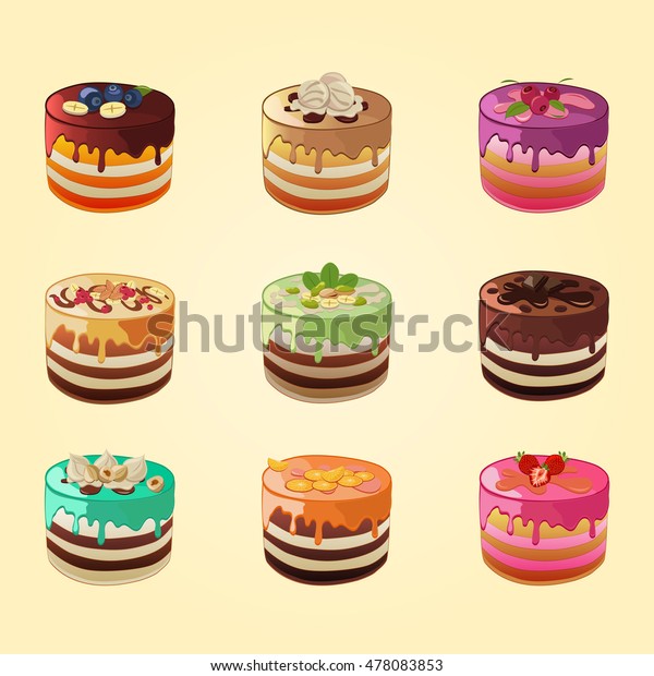 Set Cakes Slices Different Flavors Collection Stock Vector (Royalty ...