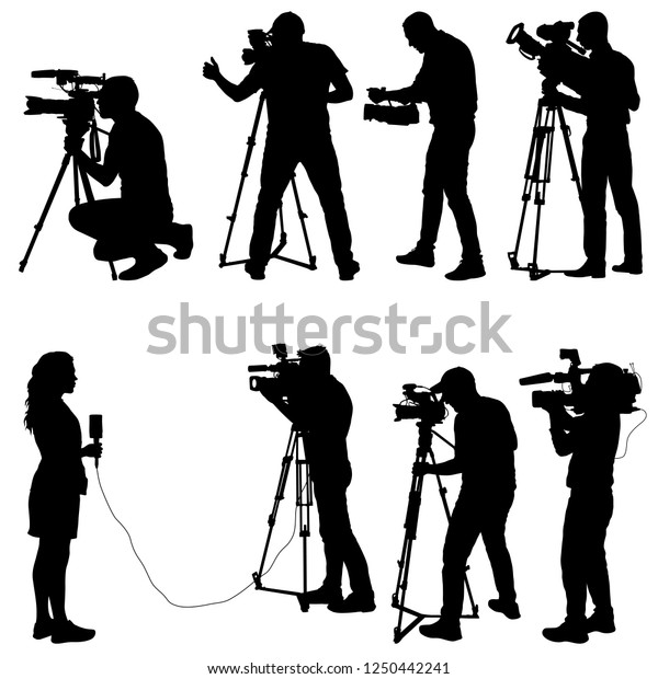 Set Cameraman Video Camera Silhouettes On Stock Vector (Royalty Free ...