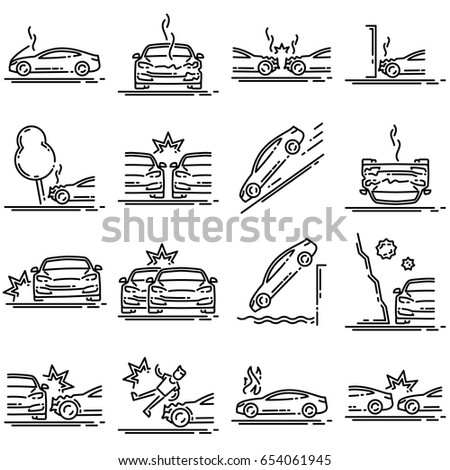 Set Car Accident Outline Vector Icon Stock Vector (Royalty Free ...