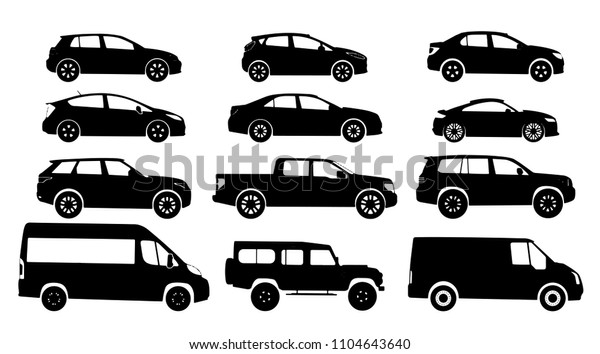 Set Car Silhouette Isolated On White Stock Vector (Royalty Free ...