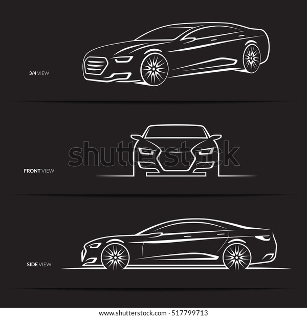 Satz von Auto-Silhouetten, Umrisse, Konturen. Vorn,: Stock-Vektorgrafik ...