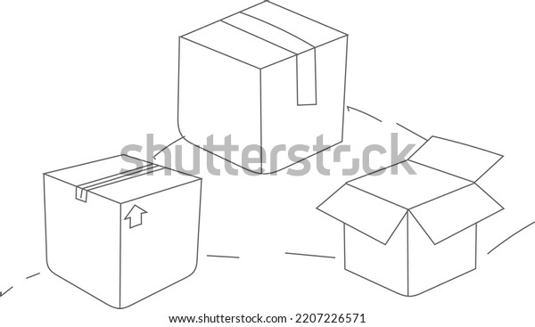 Set Cardboard Boxes Line Art Vector: เวกเตอร์สต็อก (ปลอดค่าลิขสิทธิ์ ...