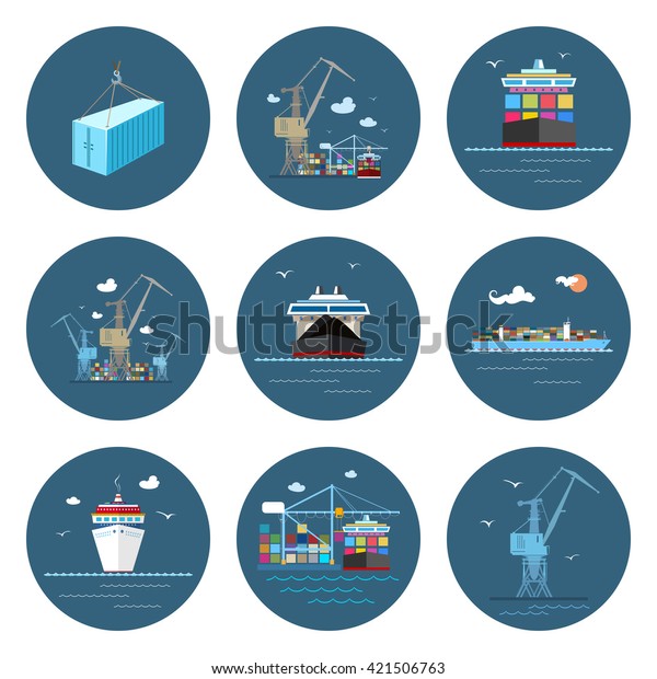 Set Cargo Icons Dry Cargo Vessel Stock Vector (Royalty Free) 421506763
