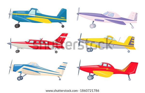 Set Cartoon Airplanes Side View Retro Stock Vector (Royalty Free ...