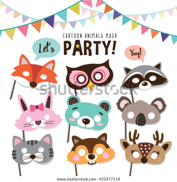 Set Cartoon Animals Party Masks Stock Vector (Royalty Free) 435477118