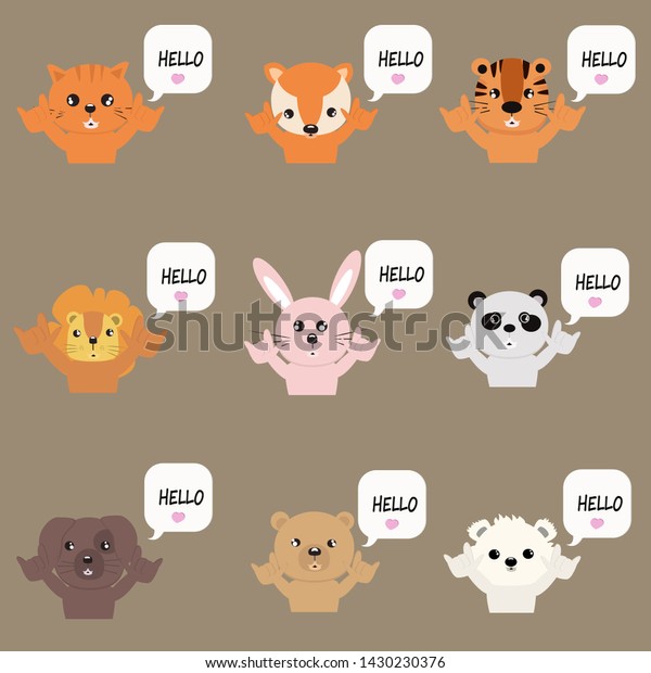 Set Cartoon Animals Say Hello Vector Stock Vector (Royalty Free ...