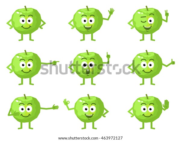 Set Cartoon Apple Characters Showing Different Stock Vector (Royalty ...