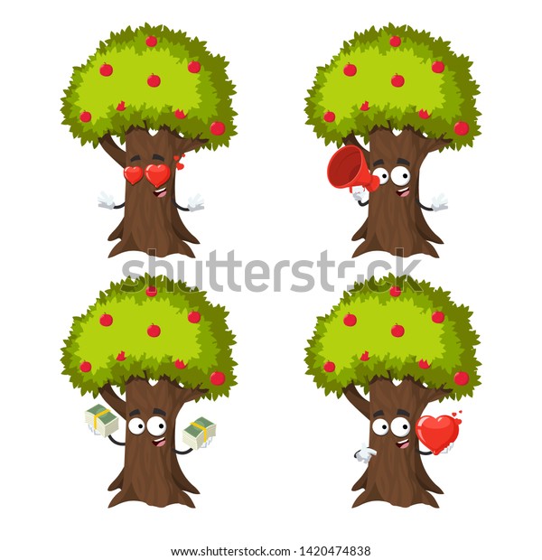 Set Cartoon Apple Tree Full Red Stock Vector (Royalty Free) 1420474838 ...