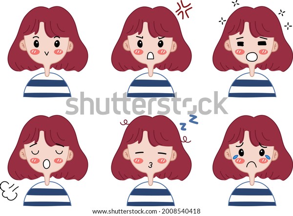 Set Cartoon Avatar Various Emotion เวกเตอร์สต็อก ปลอดค่าลิขสิทธิ์