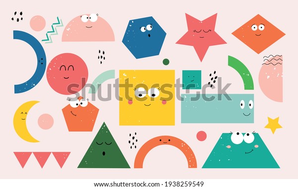 Set Cartoon Basic Geometric Shapes Face Stock Vector (Royalty Free ... Set Cartoon Basic Geometric Shapes Face Stock Vector (Royalty Free ...