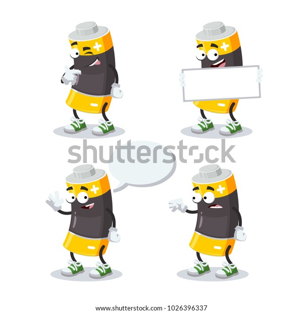 Set Cartoon Battery Mascot On White: เวกเตอร์สต็อก (ปลอดค่าลิขสิทธิ์ ...
