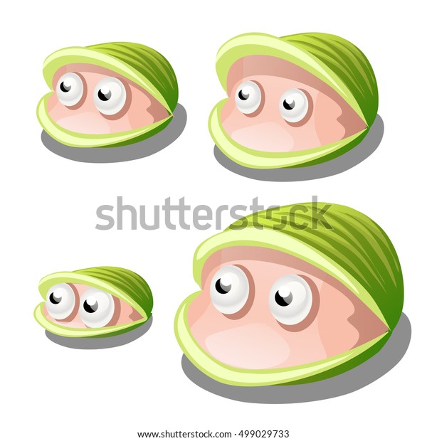 「Set Cartoon Bivalves Shellfish Eyes Isolated」のベクター画像素材（ロイヤリティフリー ...