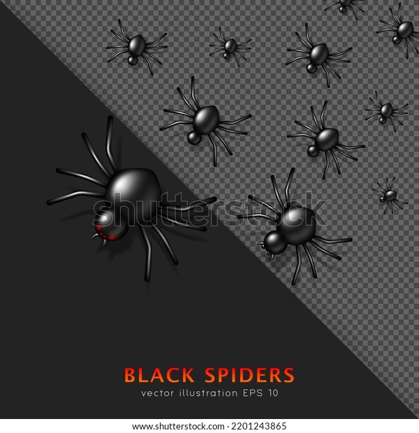 Set Cartoon Black Venomous Crawling Spiders Stock Vector (Royalty Free ...
