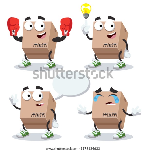 Set Cartoon Cardboard Box Character Mascot Stock Vector (Royalty Free ...