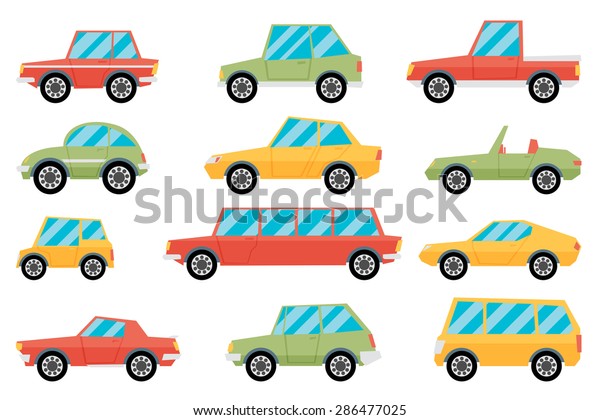 Set Cartoon Cars Flat Vector 스톡 벡터(로열티 프리) 286477025