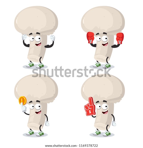 Set Cartoon Champignon Character Mascot On Stock Vector (Royalty Free ...