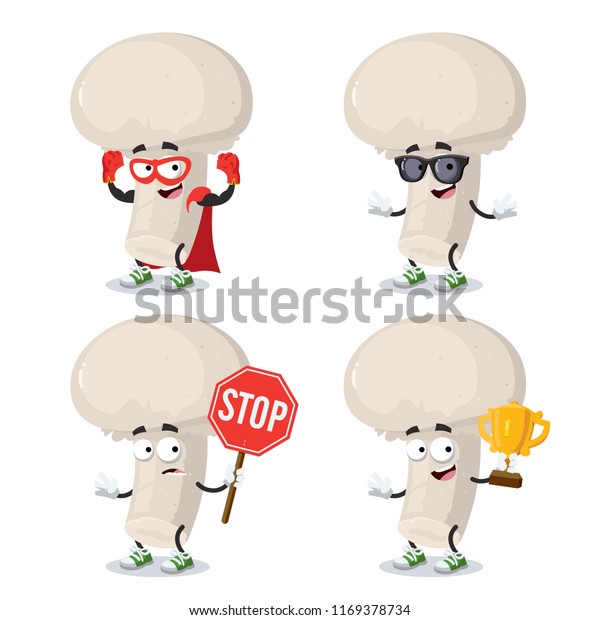 Set Cartoon Champignon Character Mascot On Stock Vector (Royalty Free ...