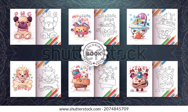Set Cartoon Character Coloring Book Stock Vector (Royalty Free ...