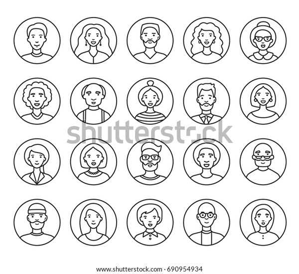 Set Cartoon Characters Cool Avatars Round: เวกเตอร์สต็อก (ปลอดค่า ...