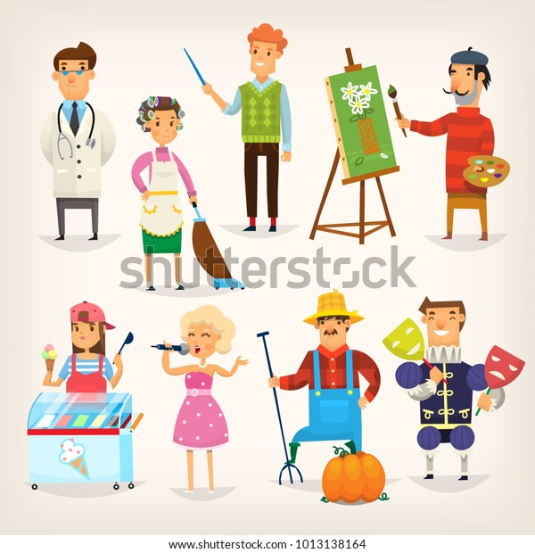 Set Cartoon Characters Different Professions Variety 库存矢量图（免版税 ...
