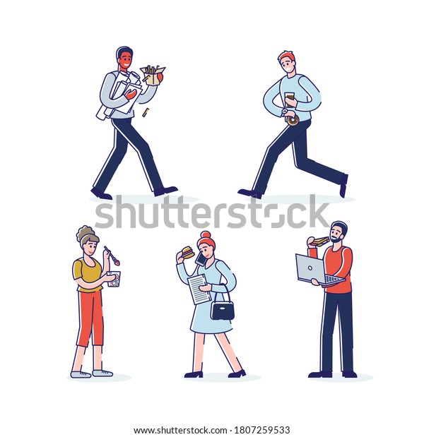Set Cartoon Characters Eating Isolated People Stock Vector (Royalty ...