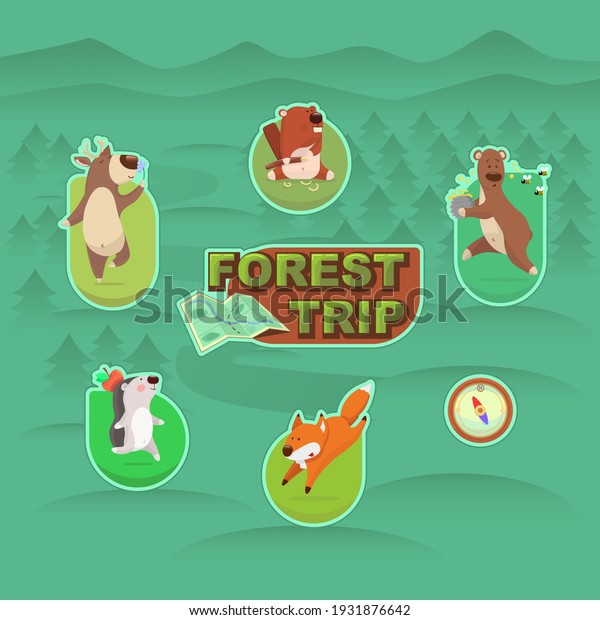 Set Cartoon Characters Forest Animals Flat Stock Vector (Royalty Free ...
