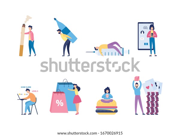 Set Cartoon Characters People Addicted Various Stock Vector (Royalty ...