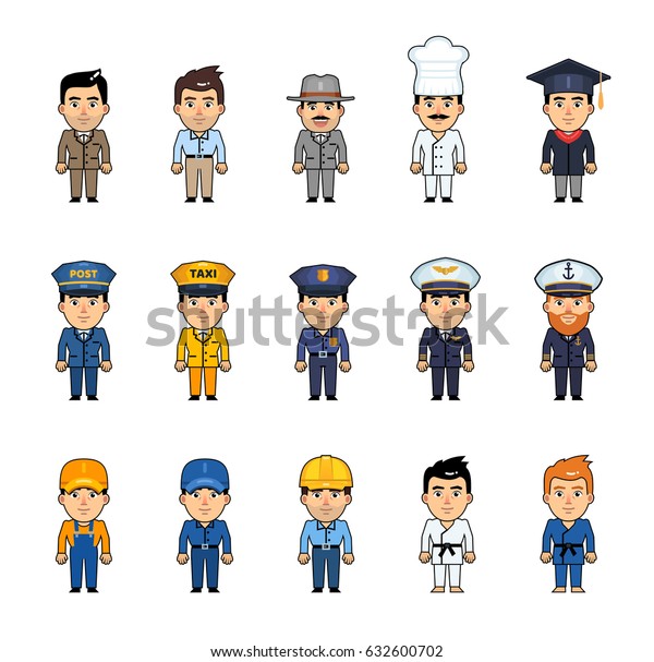 Set Cartoon Characters Showing Diverse Occupations Stock Vector ...