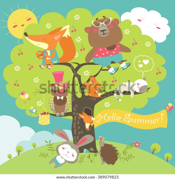 Set Cartoon Characters Summer Elements Stock Vector (Royalty Free ...