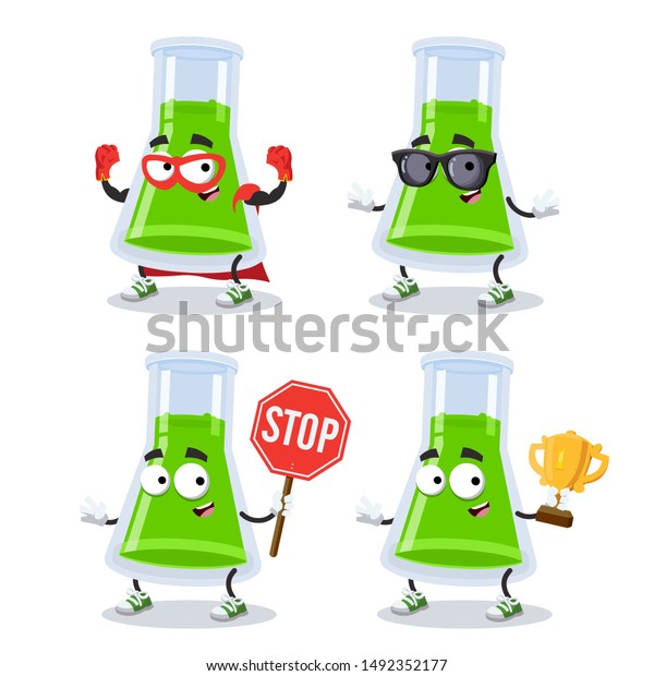 Set Cartoon Chemical Conical Erlenmeyer Flask Stock Vector (Royalty ...