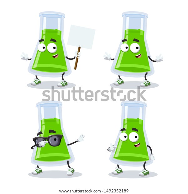 Set Cartoon Chemical Conical Erlenmeyer Flask Stock Vector (Royalty ...