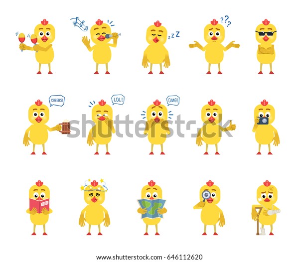 Set Cartoon Chicken Characters Showing Diverse Stock Vector (Royalty ...
