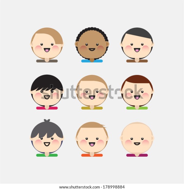 Set Cartoon Childrens Faces Stock Vector (Royalty Free) 178998884 ...