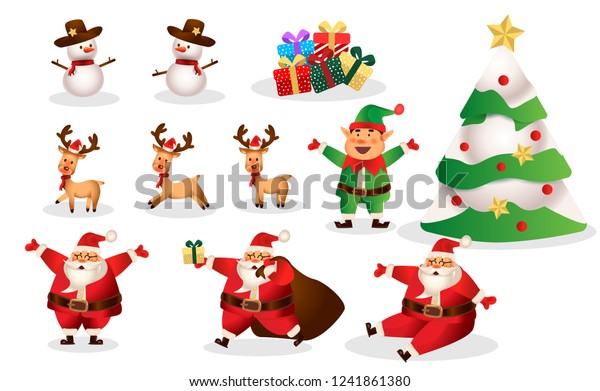 Set Cartoon Christmas Isolated On Background Stock Vector (Royalty Free ...