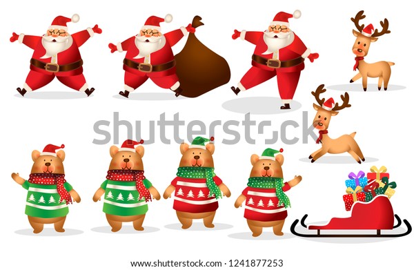 Set Cartoon Christmas Isolated On Background Stock Vector (Royalty Free ...