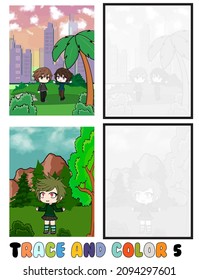 Set Cartoon Coloring Pages Trace Color Stock Vector (Royalty Free ...