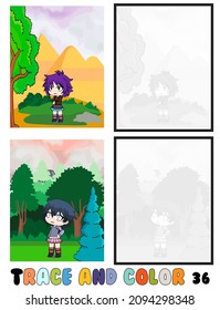 Set Cartoon Coloring Pages Trace Color Stock Vector (Royalty Free ...