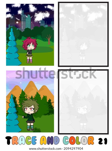 Set Cartoon Coloring Pages Trace Color 库存矢量图（免版税）2094297904 | Shutterstock