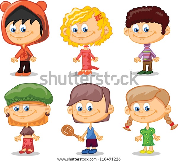 Set Cartoon Cute Children Stock Vector (Royalty Free) 118491226 ...