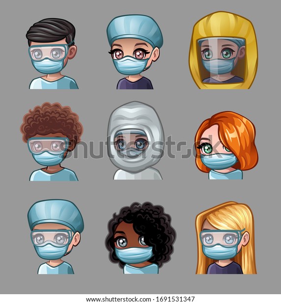 Set Cartoon Doctors Protective Masks Vector Stock Vector (Royalty Free ...