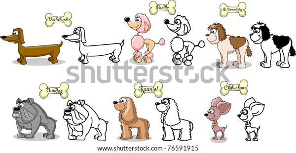 Set Cartoon Dogs Different Breeds Stock Vector (Royalty Free) 76591915 ...