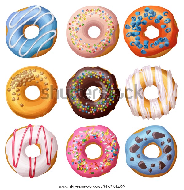 Set Cartoon Donuts Isolated On White Stock Vector (Royalty Free) 316361459
