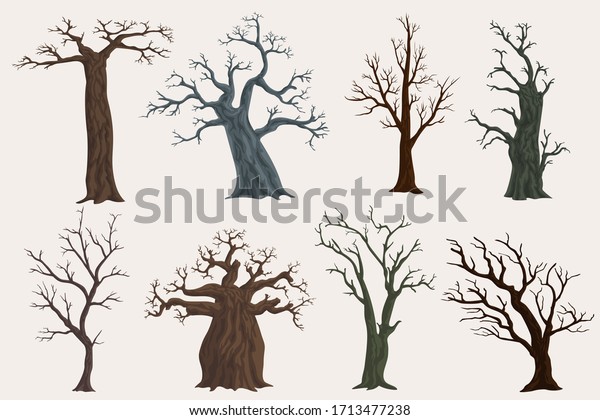 Set Cartoon Dry Trees Tree Without Stock Vector (Royalty Free ...