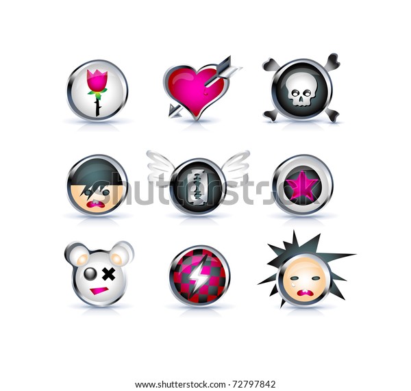 Set Cartoon Emo Icons: เวกเตอร์สต็อก (ปลอดค่าลิขสิทธิ์) 72797842 ...