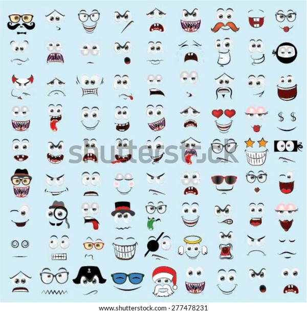 Set Cartoon Faces Different Emotions 스톡 벡터(로열티 프리) 277478231 | Shutterstock