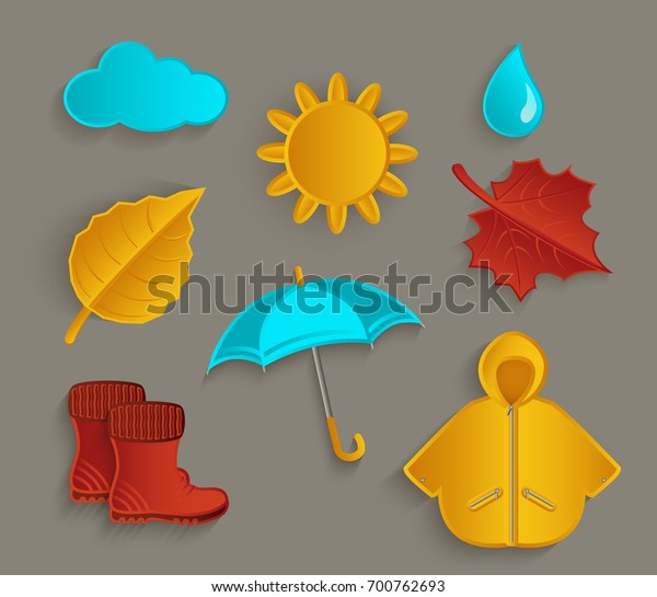 Set Cartoon Fall Autumn Objects Sun Stock Vector (Royalty Free ...