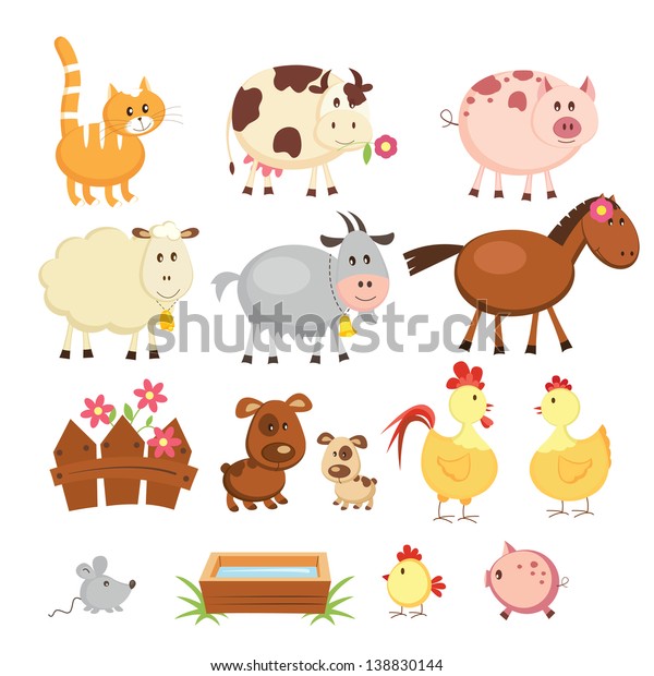 Set Cartoon Farm Animals Stock Vector (Royalty Free) 138830144 ...